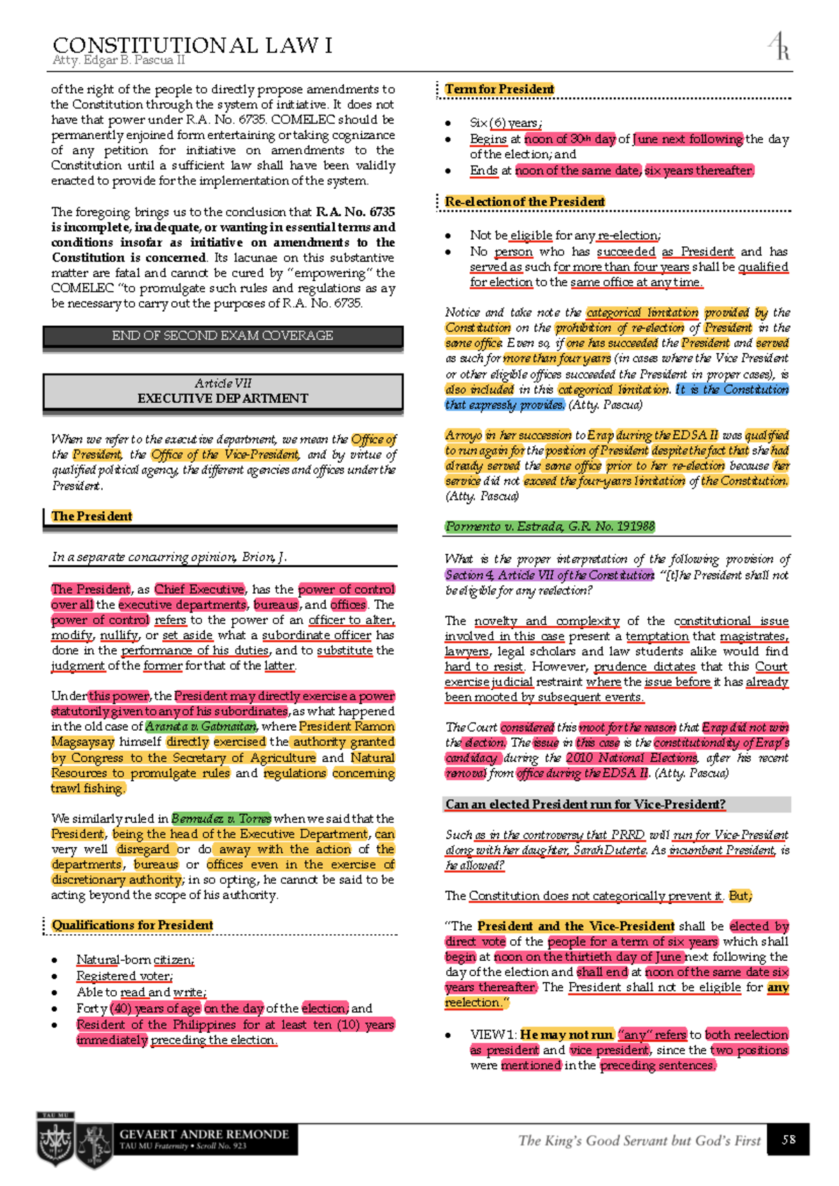 Consti 1 Notes Third Exam - Atty. Edgar B. Pascua II of the right of ...