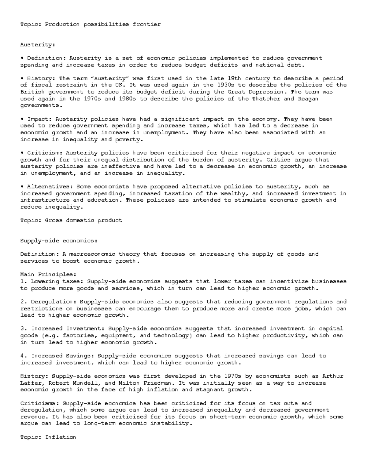 Class note1 - Lecture Notes - Topic: Production possibilities frontier ...