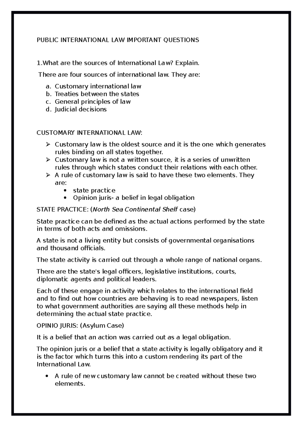 International law personal notes - PUBLIC INTERNATIONAL LAW IMPORTANT ...
