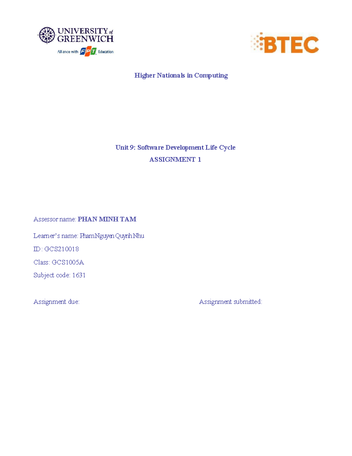 1631 Pham Nguyen Quynh Nhu GCS210018 Assignment 1 - Higher Nationals in ...