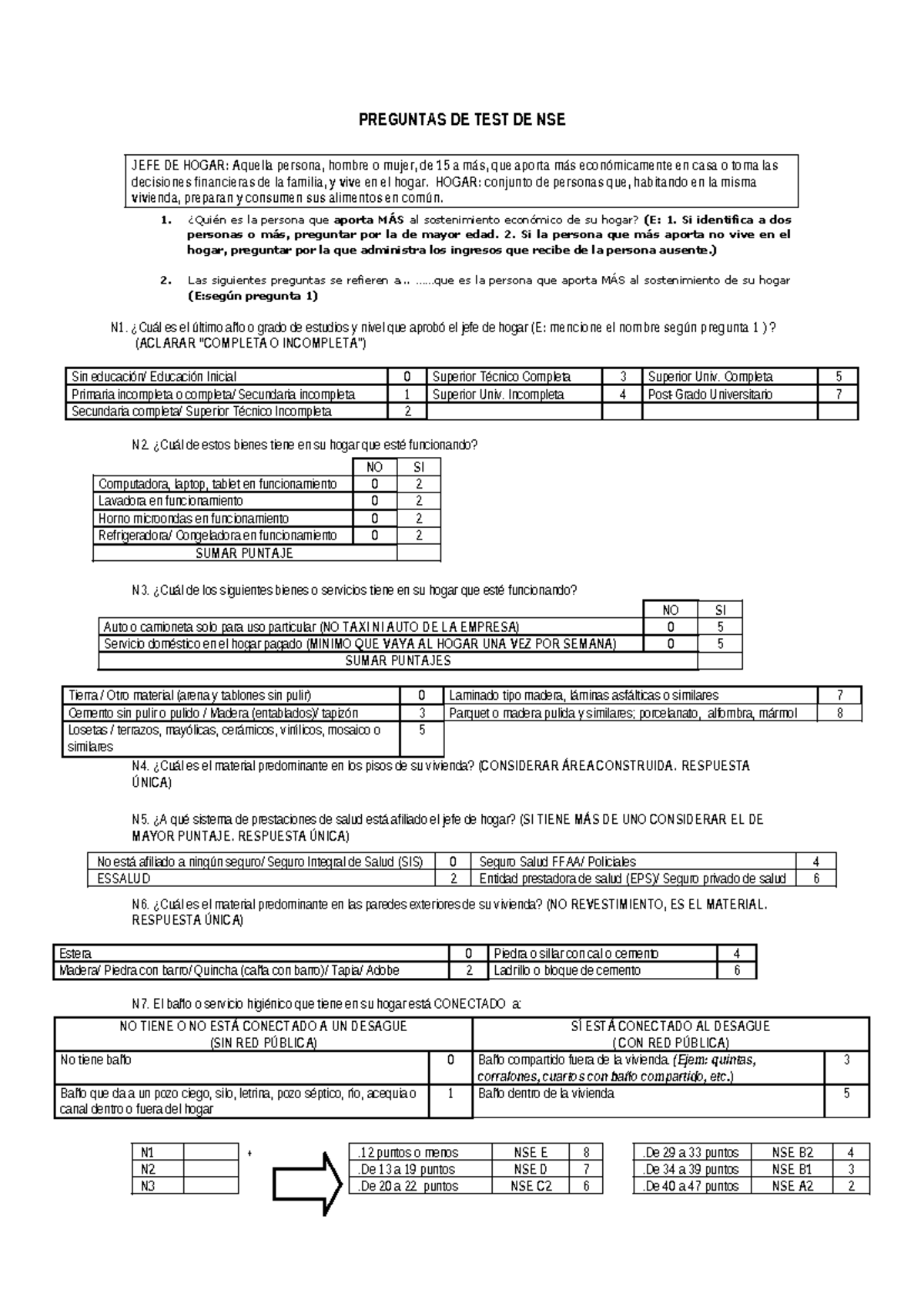 TEST NSE PARA Cuestionario - PREGUNTAS DE TEST DE NSE JEFE DE HOGAR ...