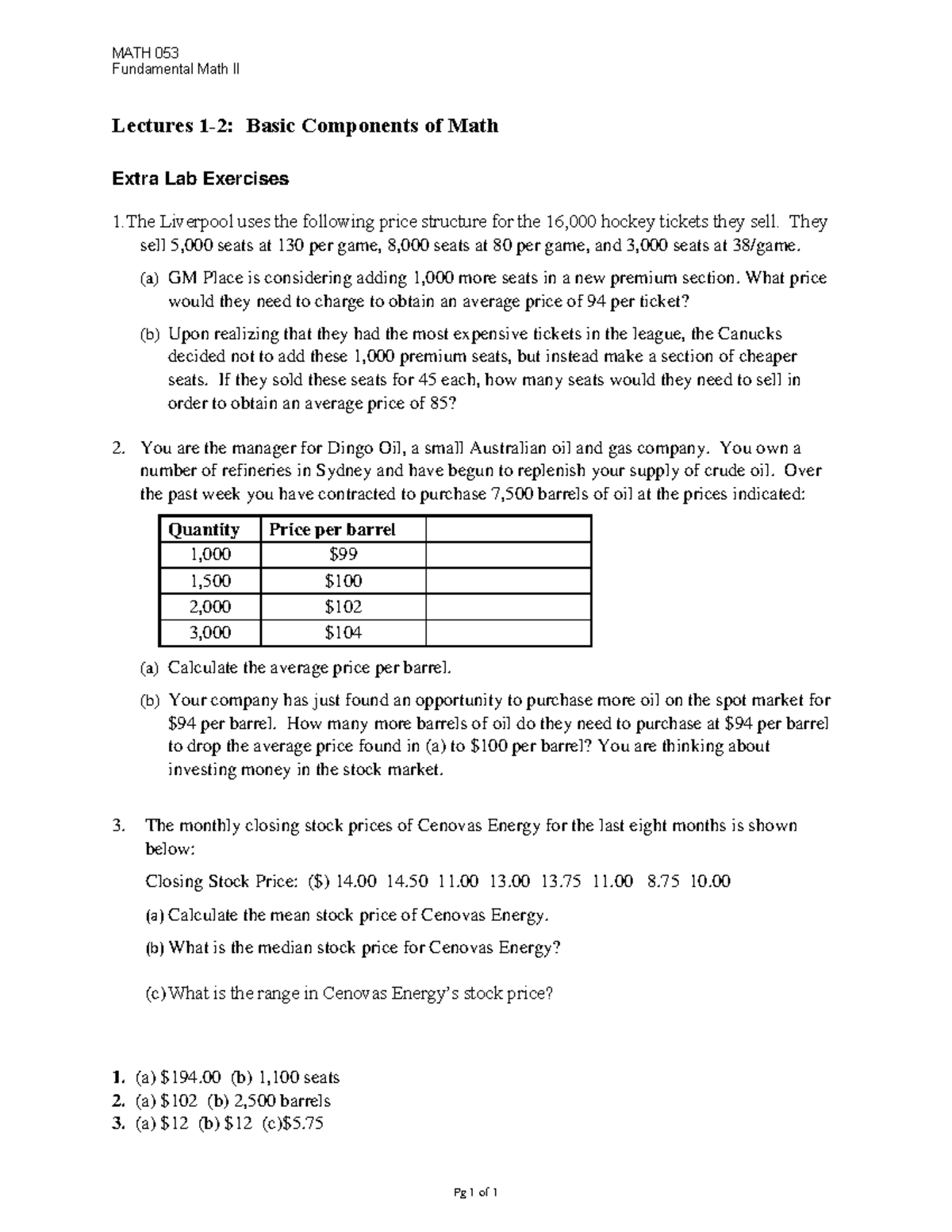 Lecture 1-2-MATH053 - MATH 053 Fundamental Math II Pg 1 of 1 Lectures 1 ...