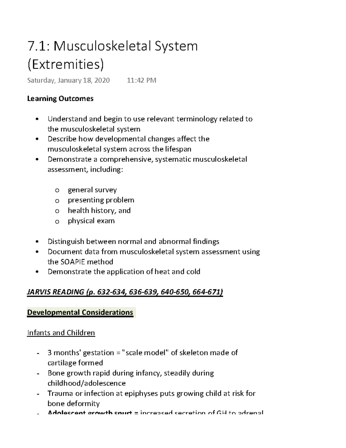 7.1 Musculoskeletal System (Extremities) - Learning Outcomes Understand ...