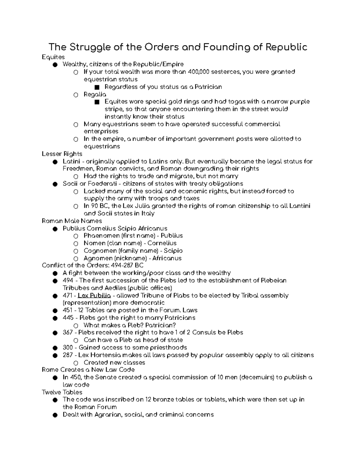 The Struggle of the Orders and Founding of Republic - The Struggle of ...
