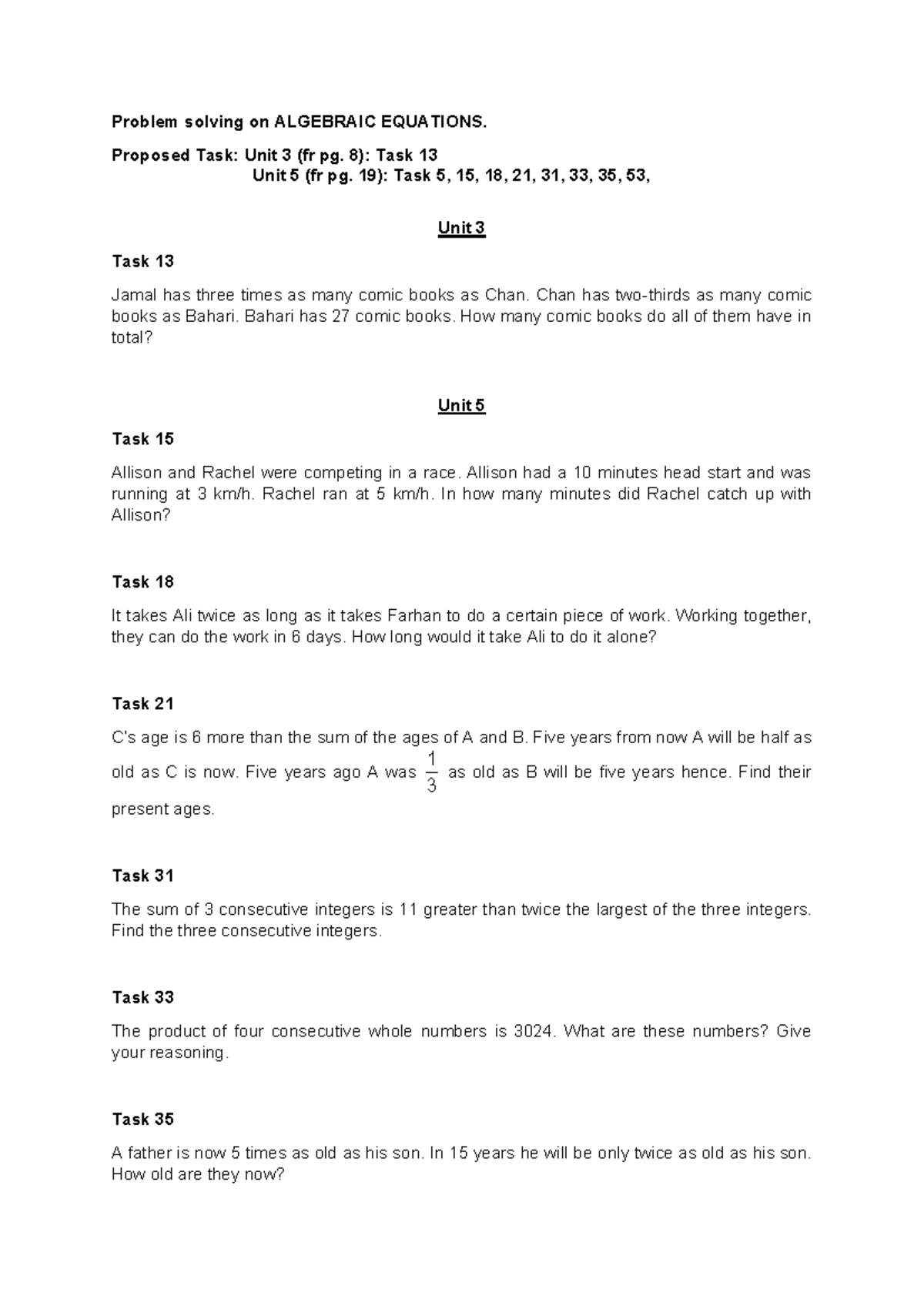 UED101 Problem Solving Algebraic Equations - Problem solving on ...