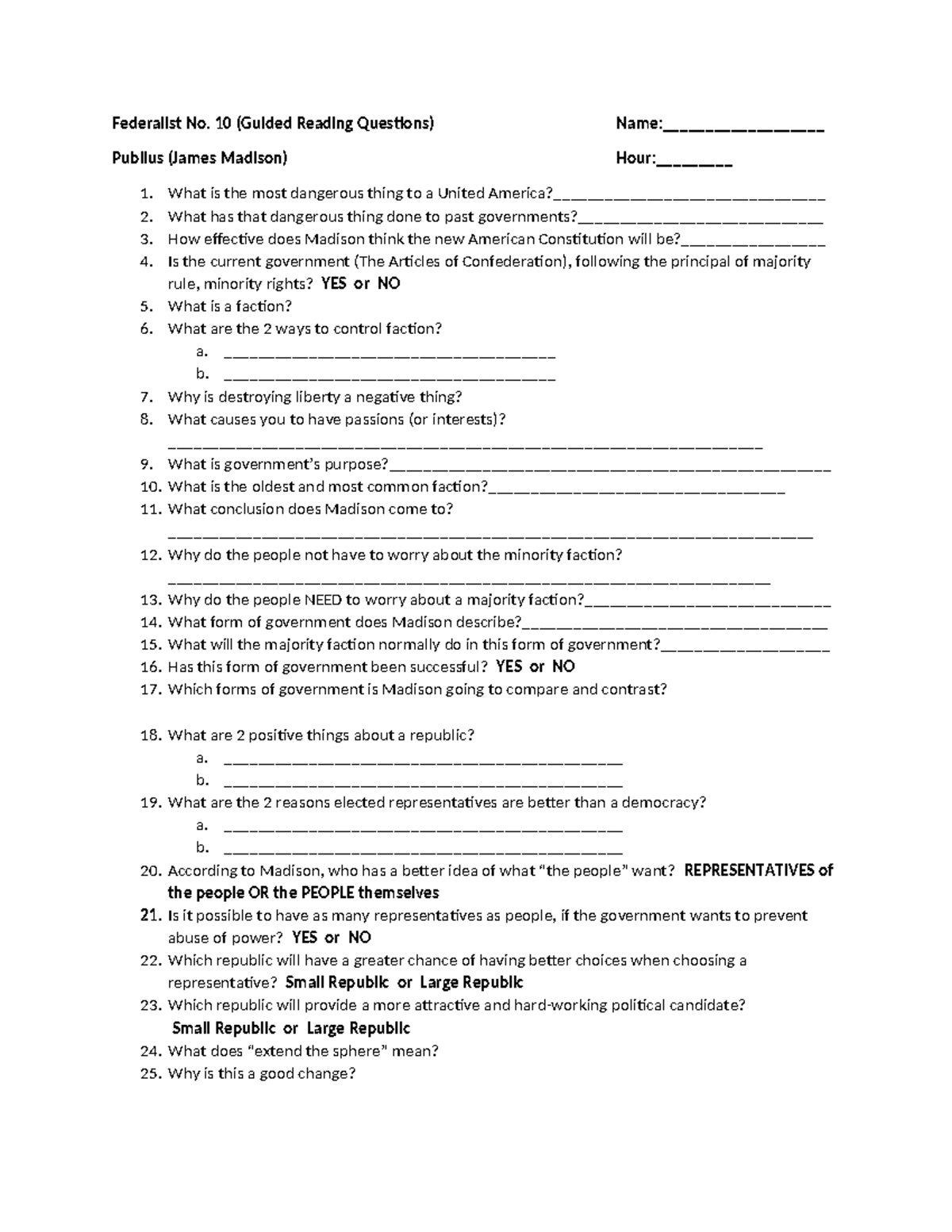 Federalist No - hi i need help and answers for class - Federalist No ...