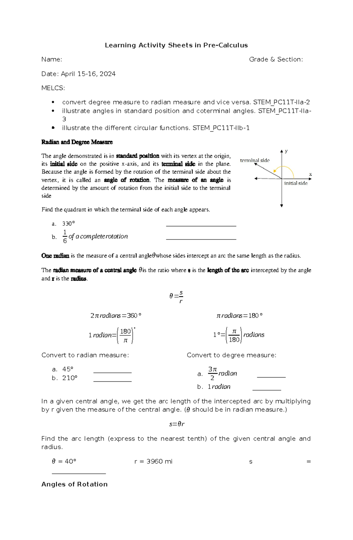 Learning Activity Sheets in Pre Calculus - Learning Activity Sheets in ...