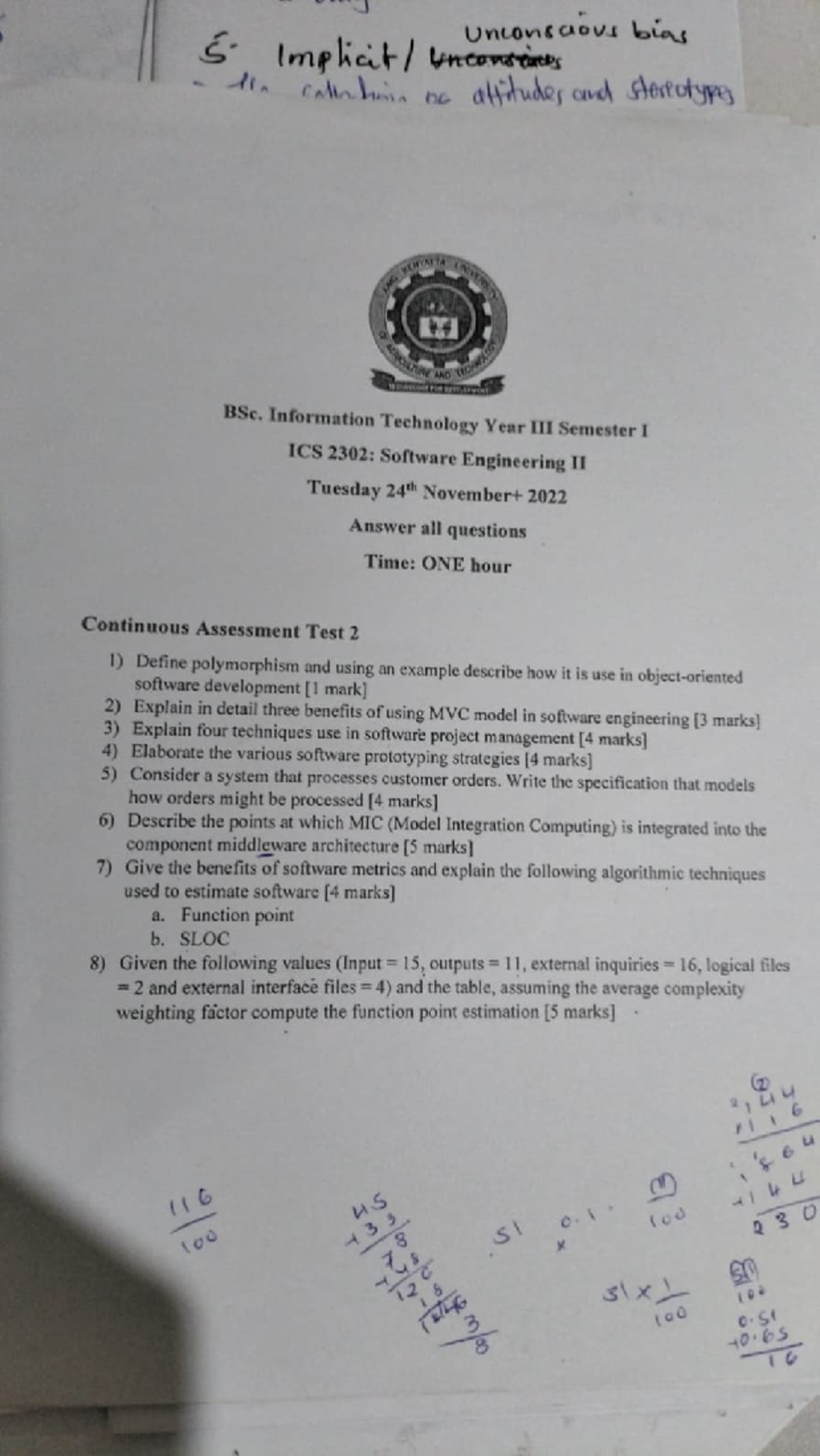 Software Engineering II CATs - BSc. Information Technology Year III ...