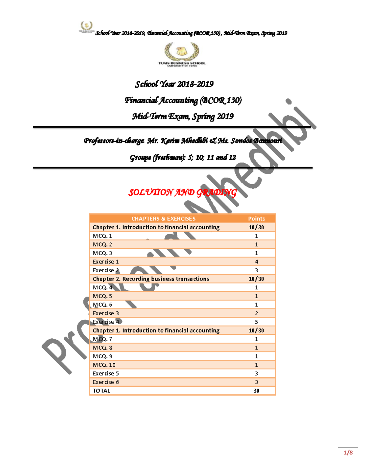 MT FA 2019 Solution - Financial Accounting (BCOR 130 ) SOLUTION AND ...