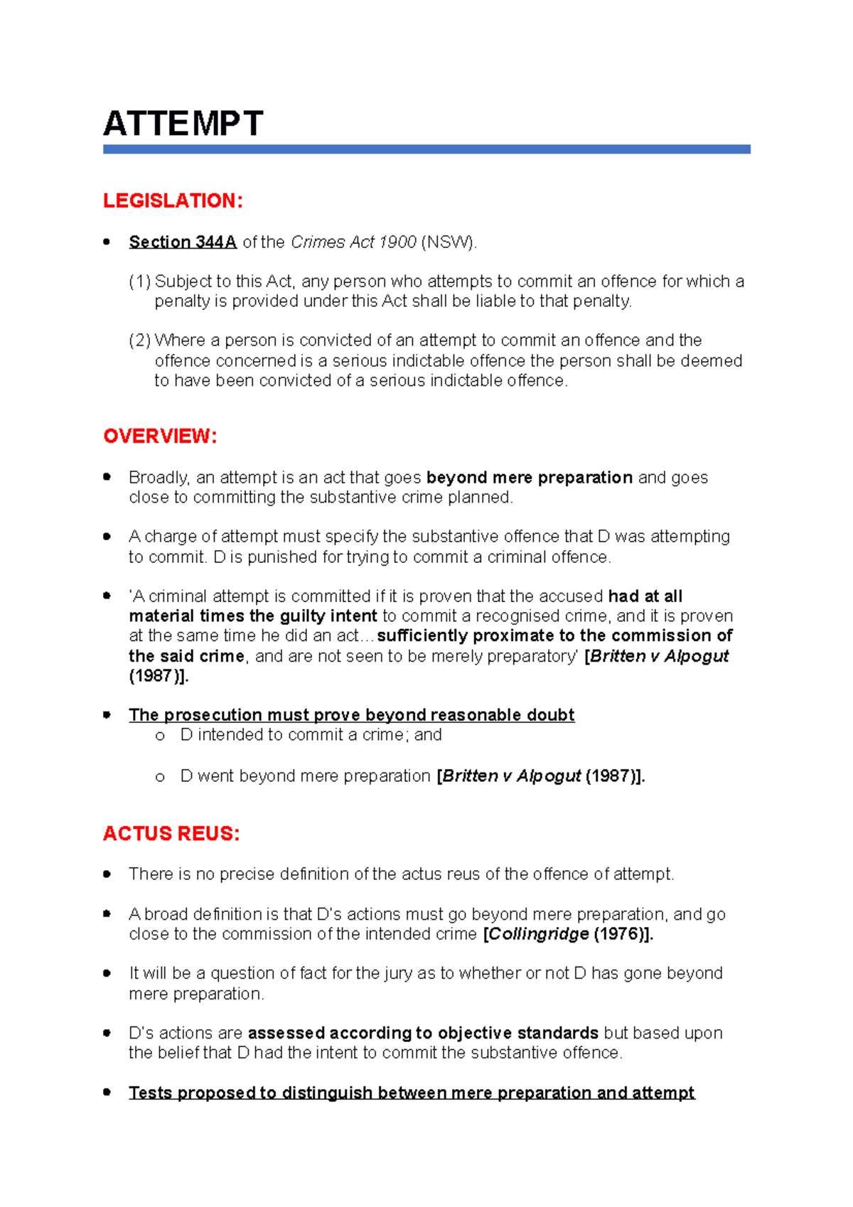 Attempt - ATTEMPT LEGISLATION: Section 344A of the Crimes Act 1900 (NSW ...