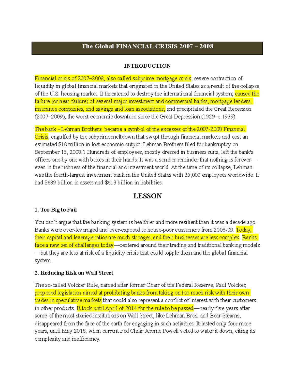 The financial crisis 2007-08 - The Global FINANCIAL CRISIS 2007 – 2008 ...