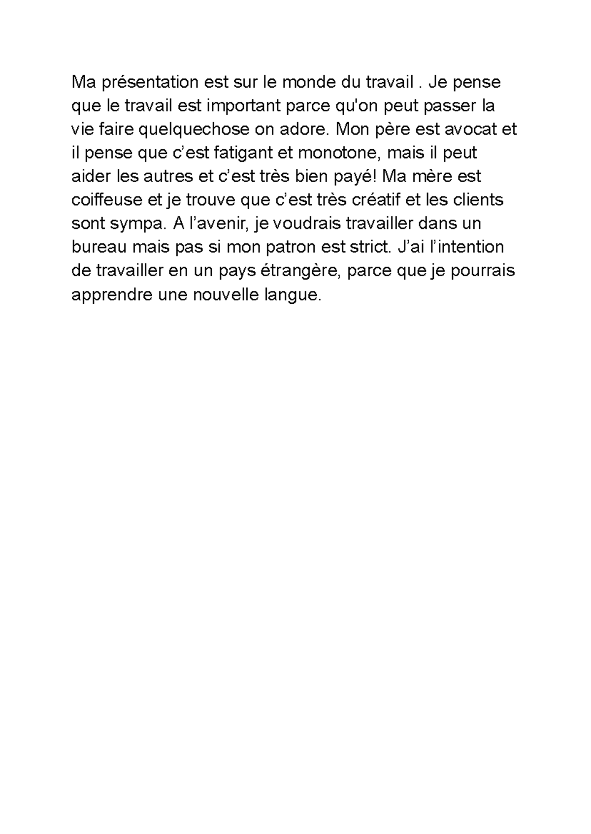French presentation for speaking mock - Ma présentation est sur le ...
