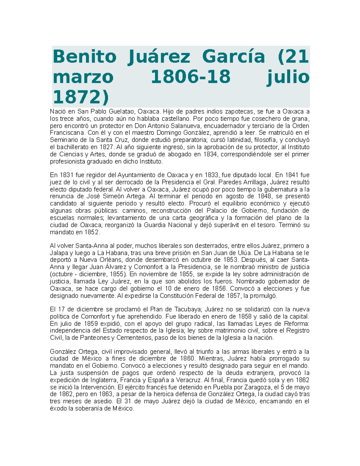 Benito Juárez García - Benito Juárez García ( marzo 1806-18 julio 1872 ...