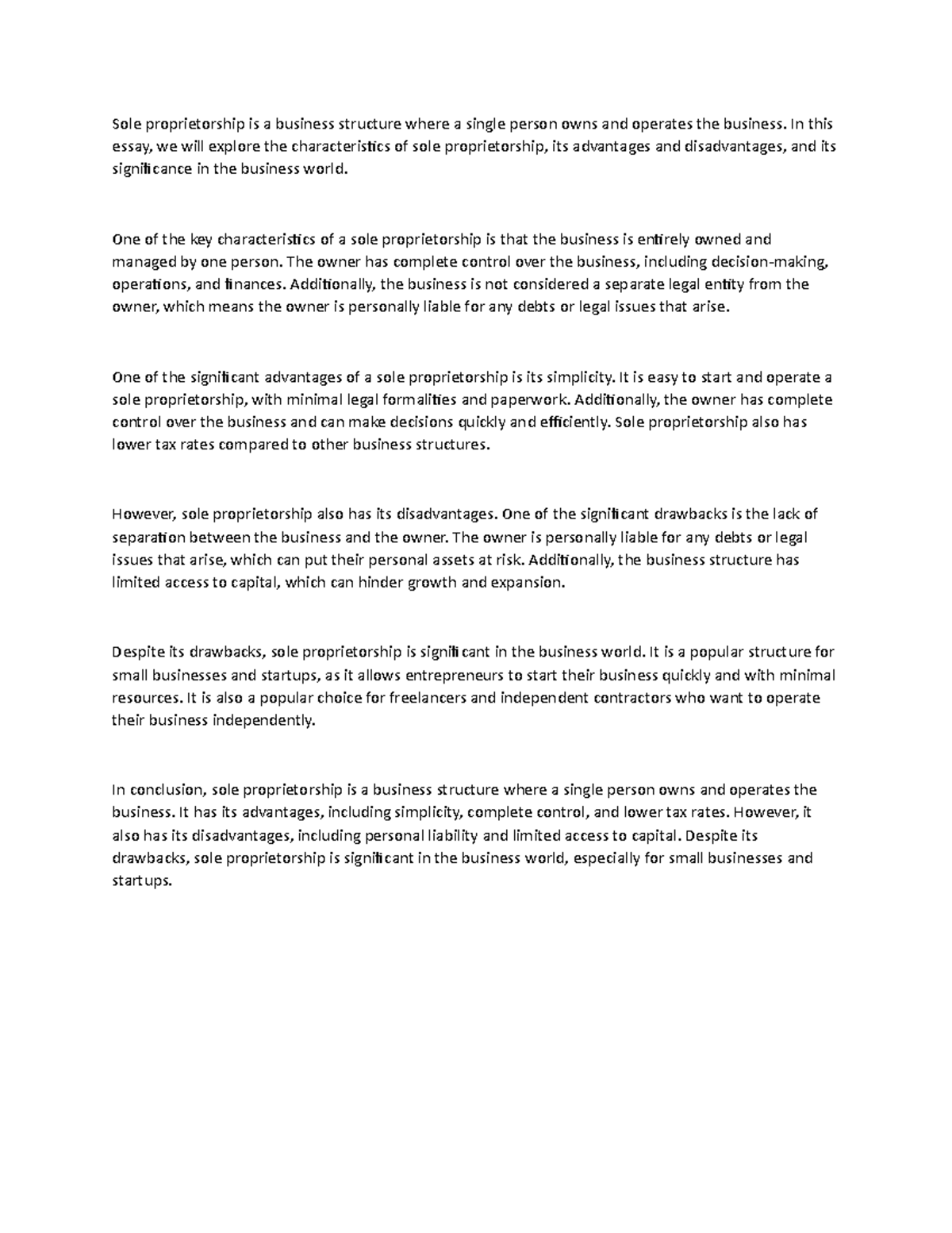 12 - Notes - Sole proprietorship is a business structure where a single ...