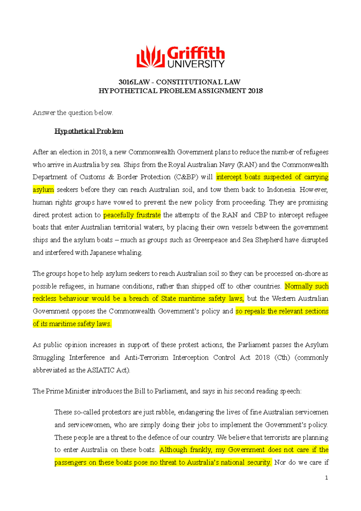 3016Law Hypothetical Assignment Question and Guide 2018 - 3016LAW ...