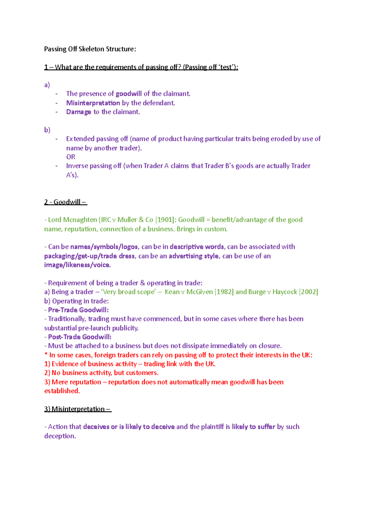 Seminar 3 - passing off - Passing Off Skeleton Structure: 1 – What are ...