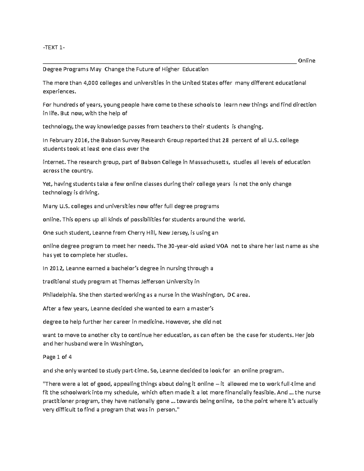 TEXT 1 - Practice more reading -TEXT 1- - Studocu