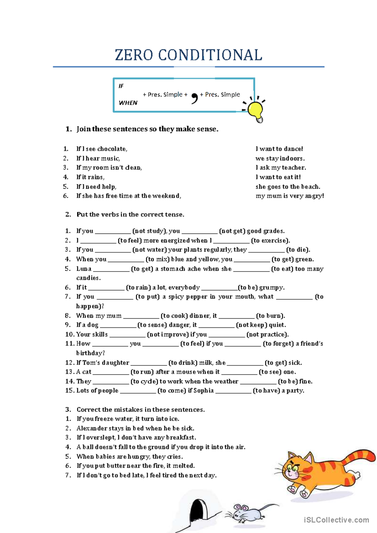 ZERO Conditional - Ninguna - ZERO CONDITIONAL 1. Join these sentences ...