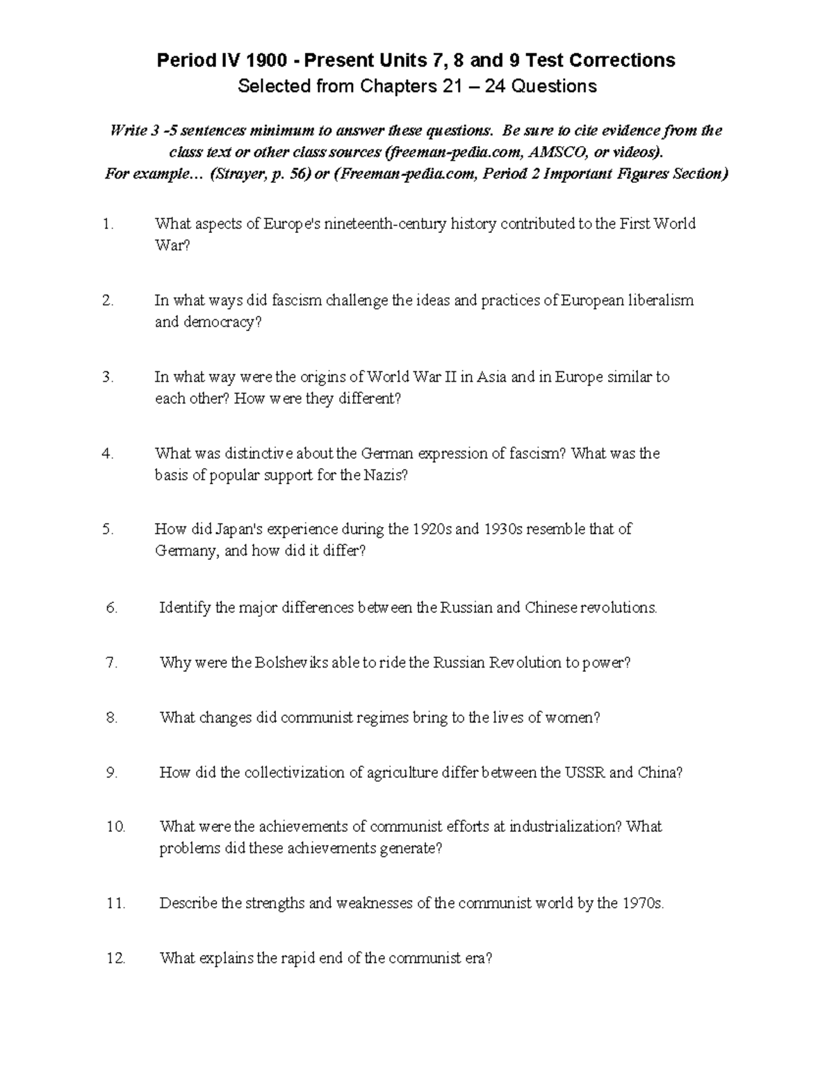 Period IV Test Corrections - Period IV 1900 - Present Units 7, 8 and 9 ...