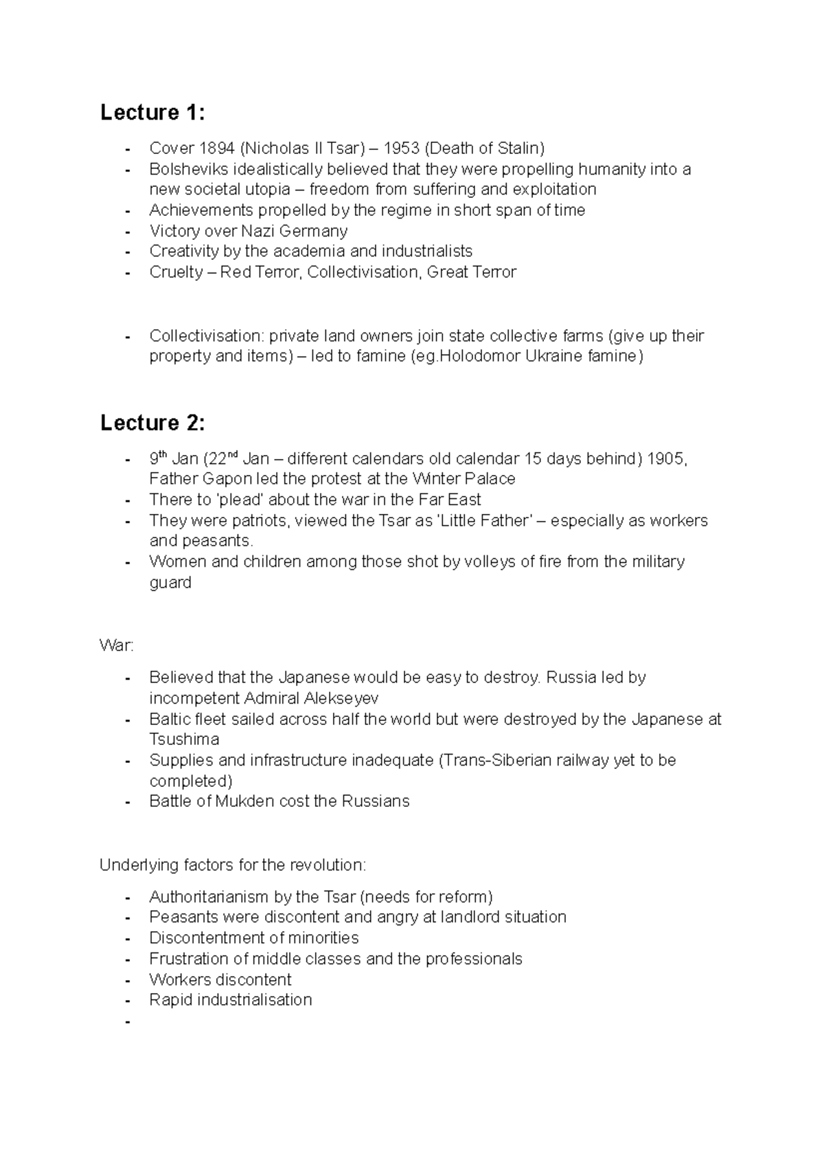 Lecture Notes - Lecture 1: Cover 1894 (Nicholas II Tsar) – 1953 (Death ...