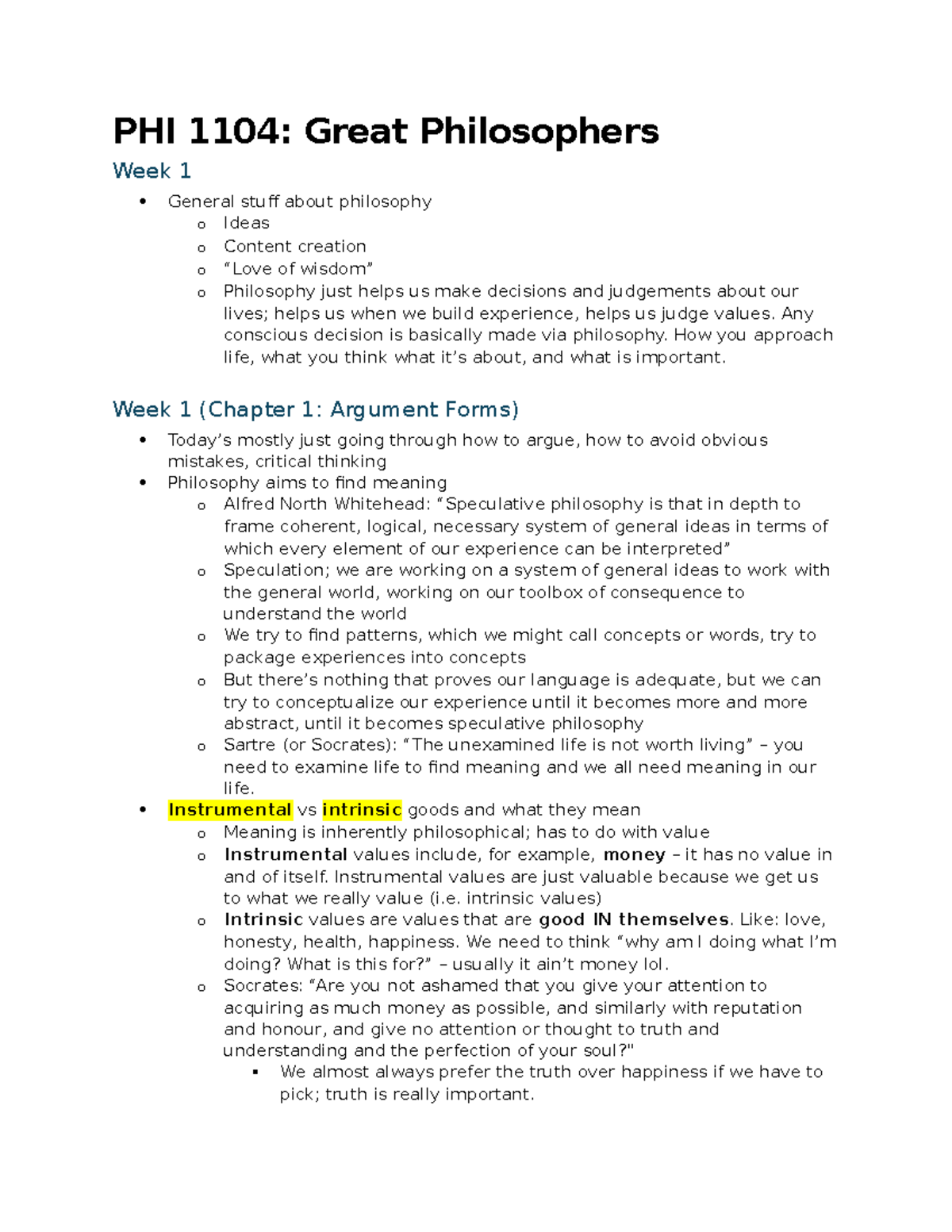 PHI 1104 notes - Pre-Socratics - PHI 1104: Great Philosophers Week 1 ...