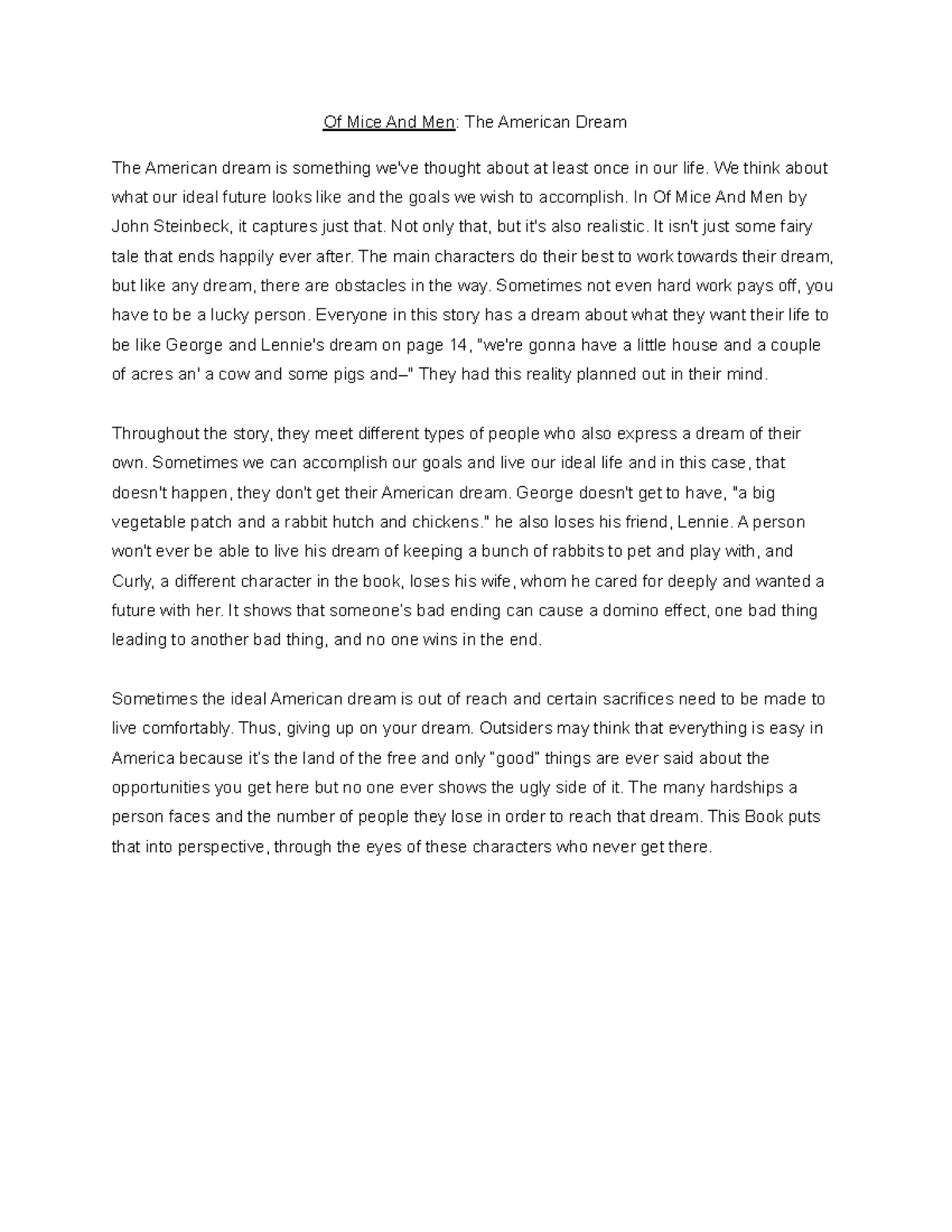 Aiden Caceres Portillo - Literacy Essay - Of Mice And Men: The American ...
