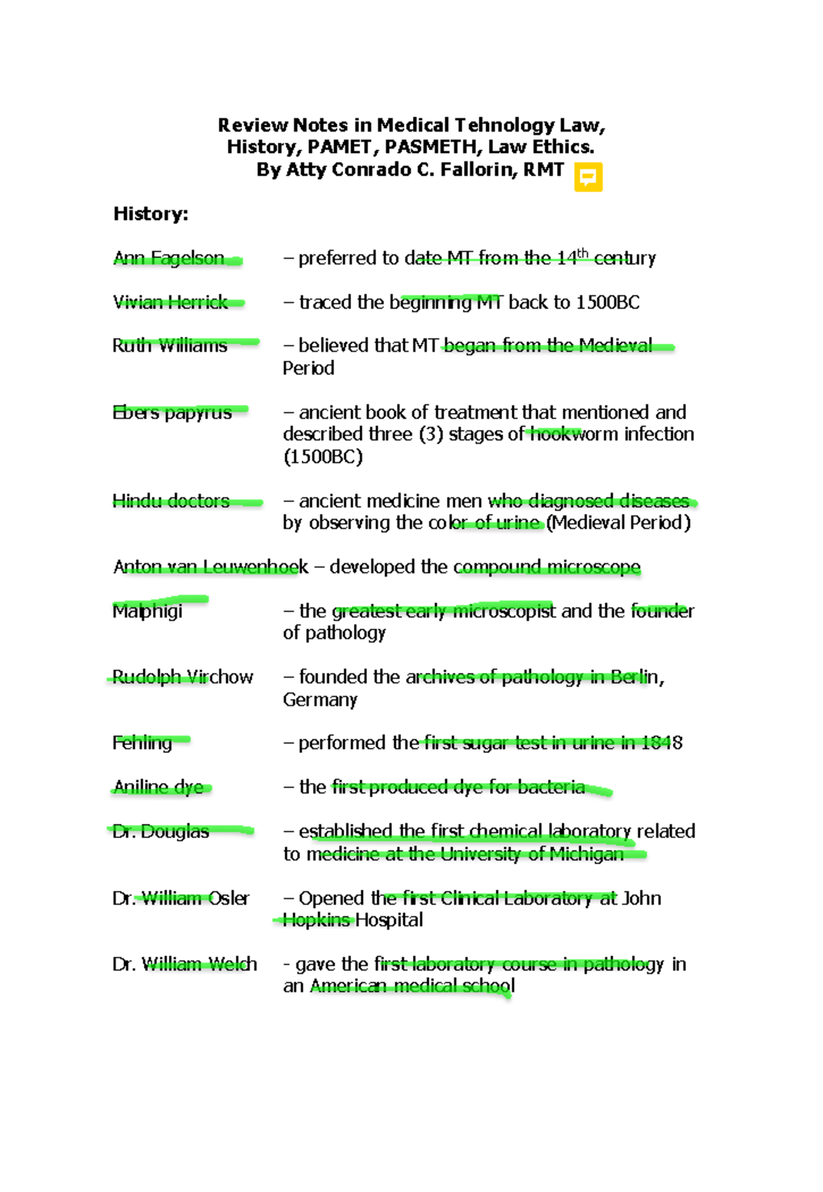 Mtlbe- Summary - mls - Review Notes in Medical Tehnology Law, History ...