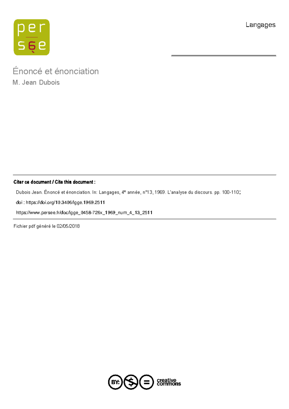 Énoncé et énonciation J Dubois - Langages Énoncé et énonciation M. Jean ...