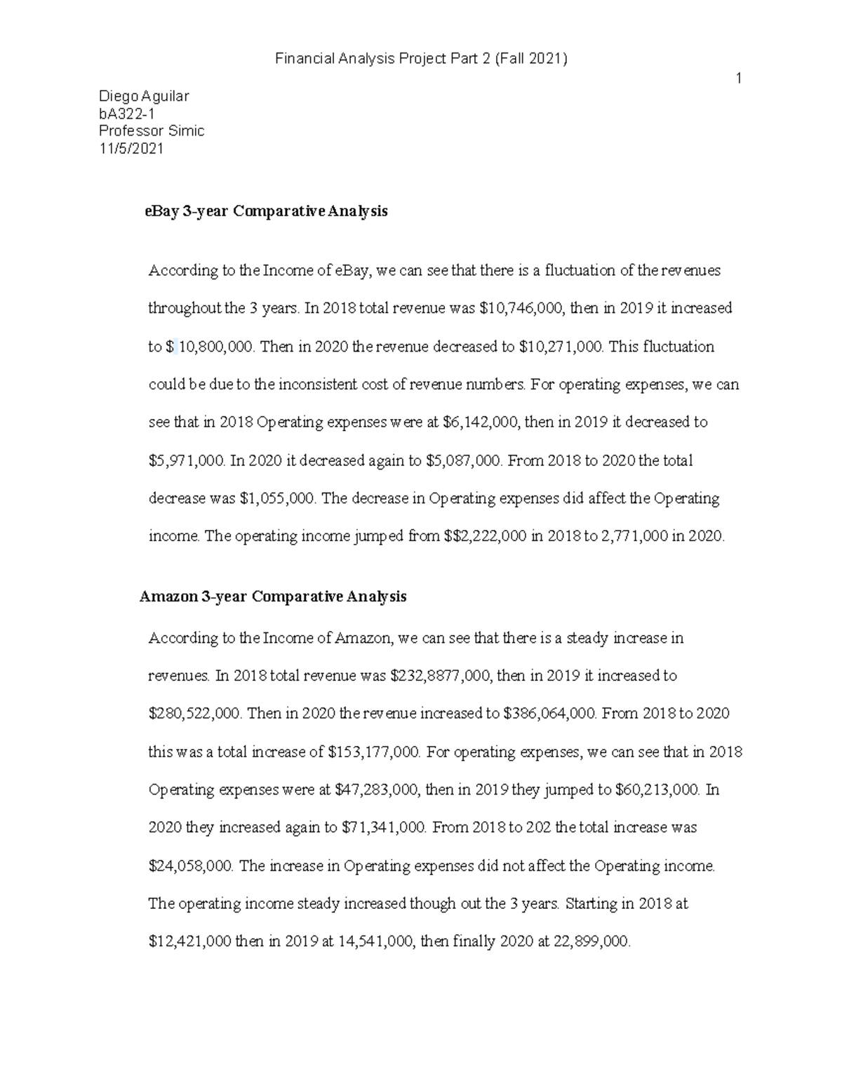 Financial Analysis Project Part 2 - Diego Aguilar 1 bA322-1Professor ...