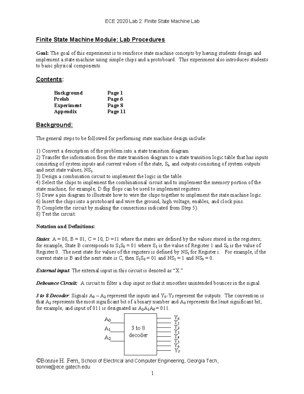 Lab2-ie - ECE 2020 Lab 2: Finite State Machine Lab Finite State Machine Module: Lab Procedures ...