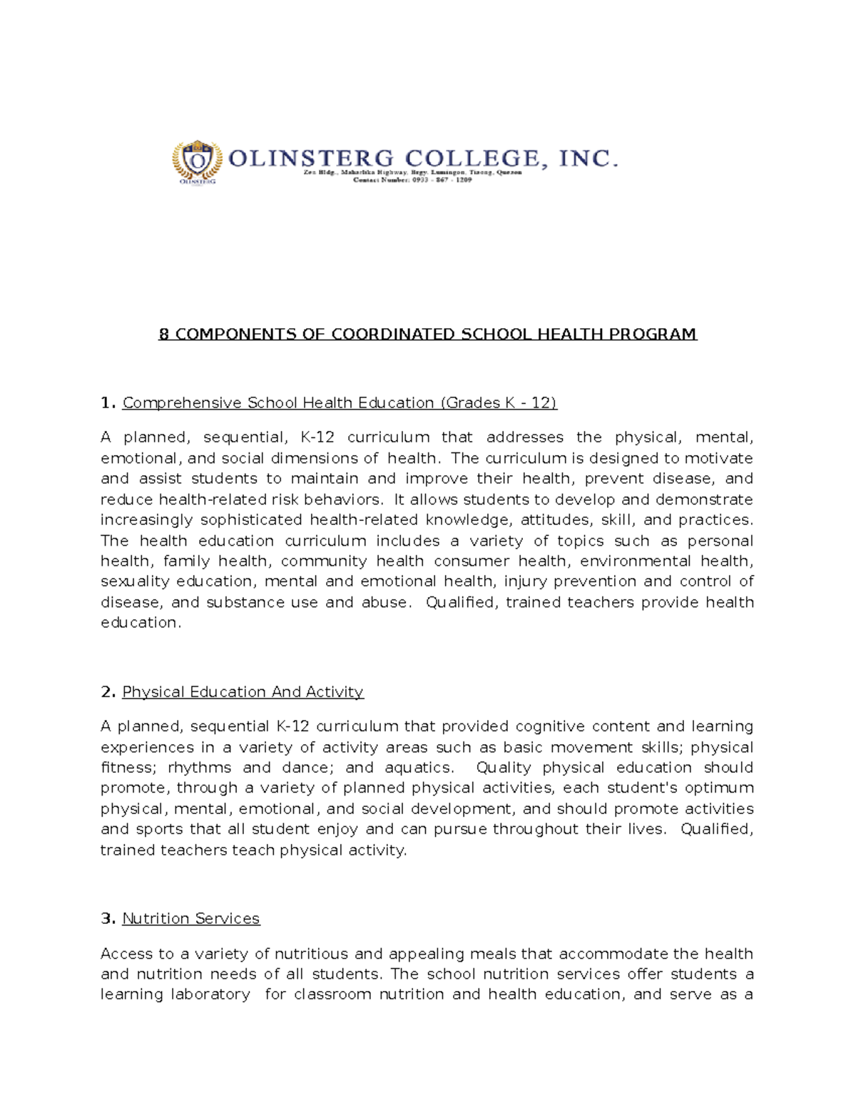 531742488 Coordinated School Health Programs Lesson 2 - 8 COMPONENTS OF ...