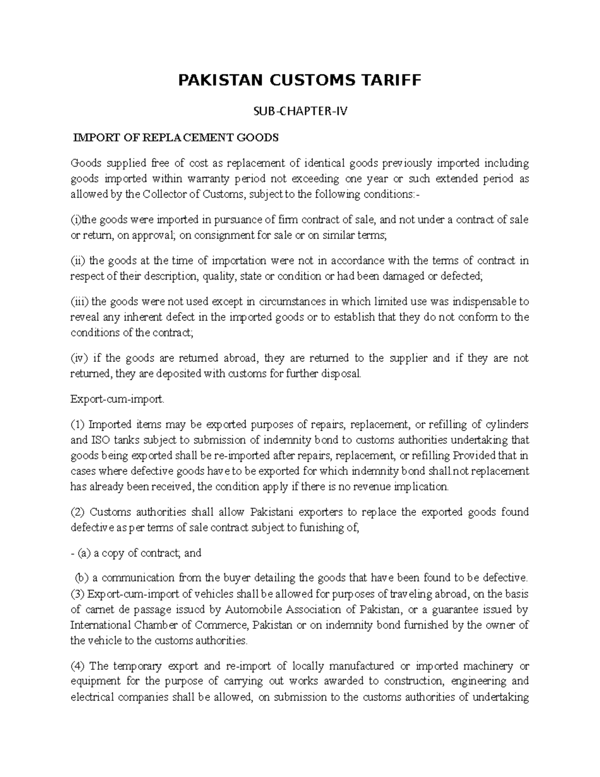 Pakistan Customs Tariff - PAKISTAN CUSTOMS TARIFF SUB-CHAPTER-IV IMPORT ...