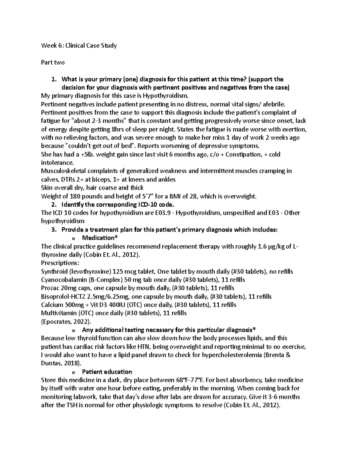 Week 6 Clinical Case Study - Week 6: Clinical Case Study Part two What ...