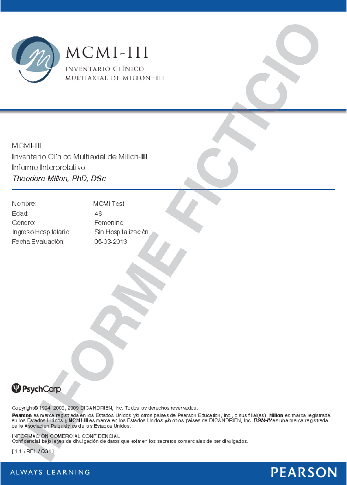 Informe Interpretativo del MCMI-III - MCMI-III Inventario Clínico ...