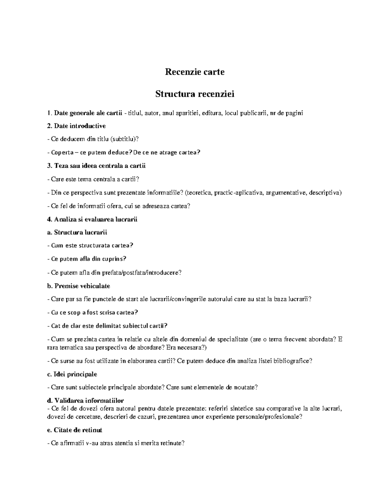Proiect recenzie - Recenzie carte Structura recenziei Date generale ale ...