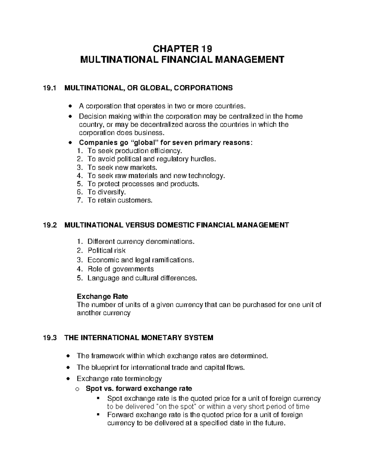 Chapter 19 - Multinational Financial Management - CHAPTER 19 ...