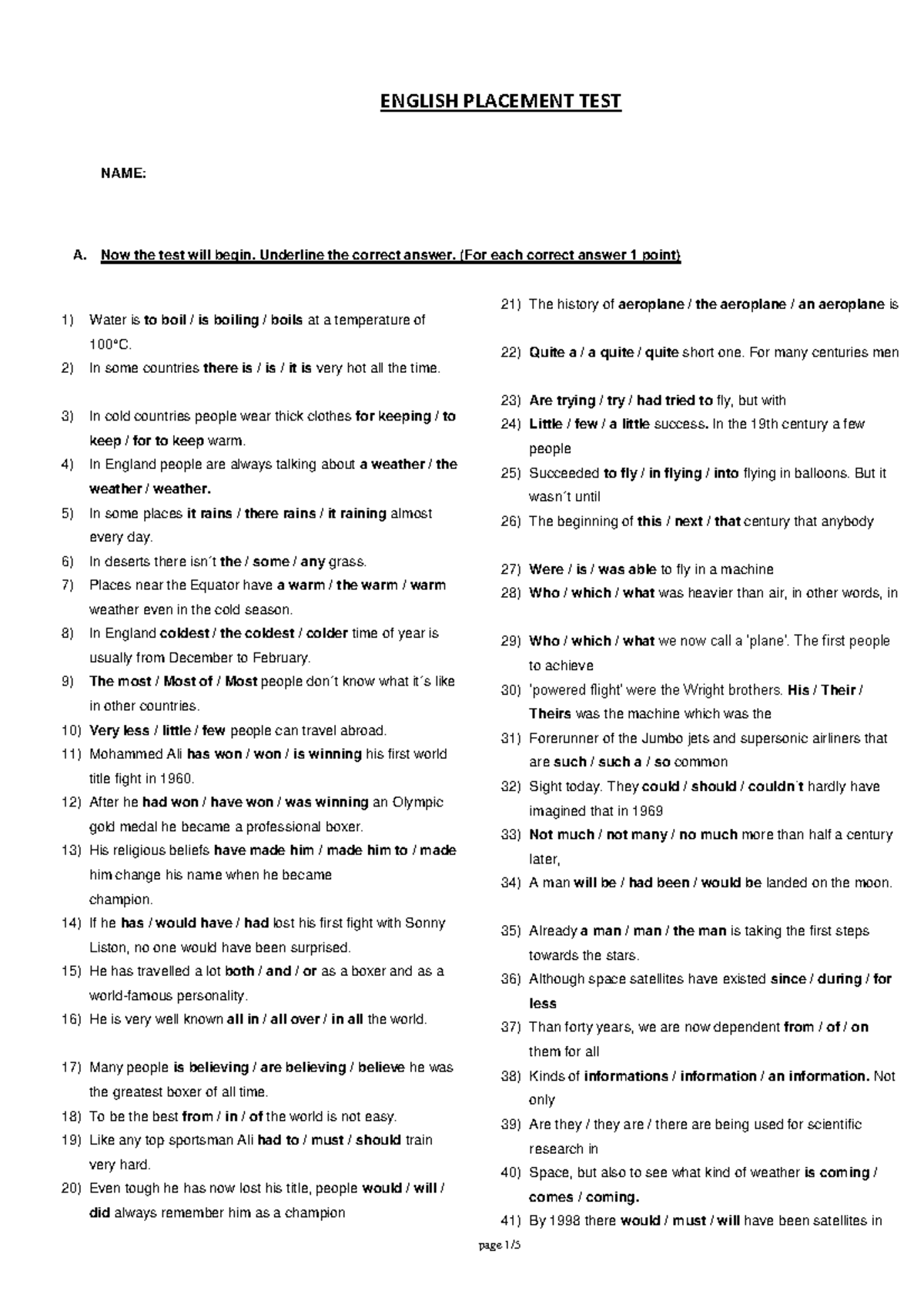 376208544-English - Gsggw hshsb - page 1 / ENGLISH PLACEMENT TEST NAME ...