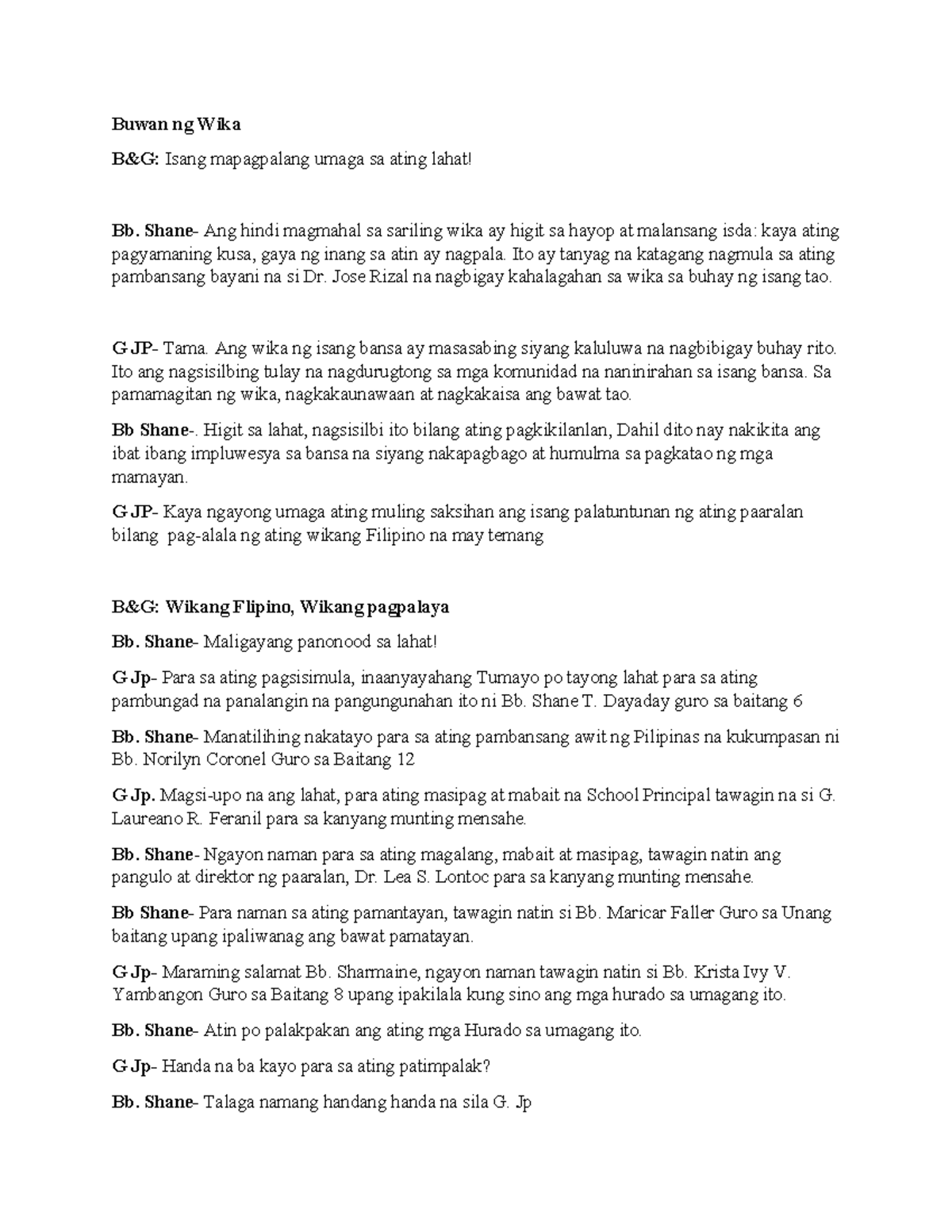 Emcee Buwan ng Wika - Buwan ng Wika B&G: Isang mapagpalang umaga sa ...