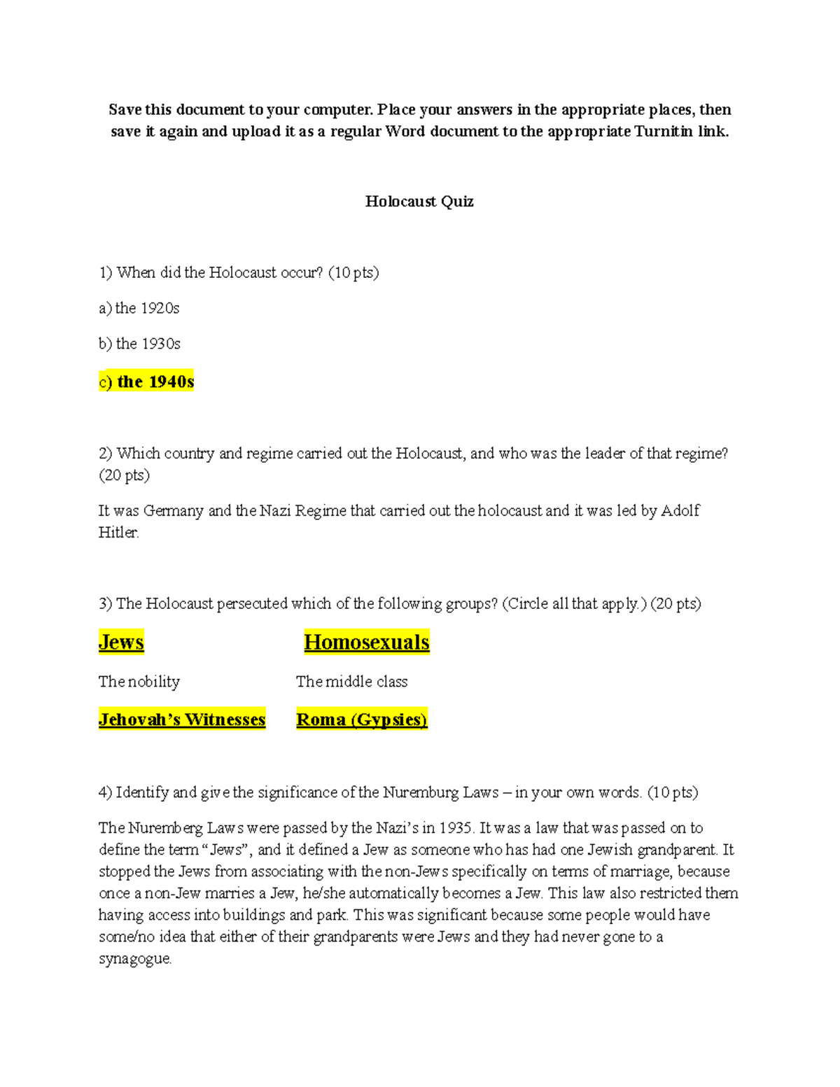 Holocaust Quiz studyguide - Save this document to your computer. Place ...