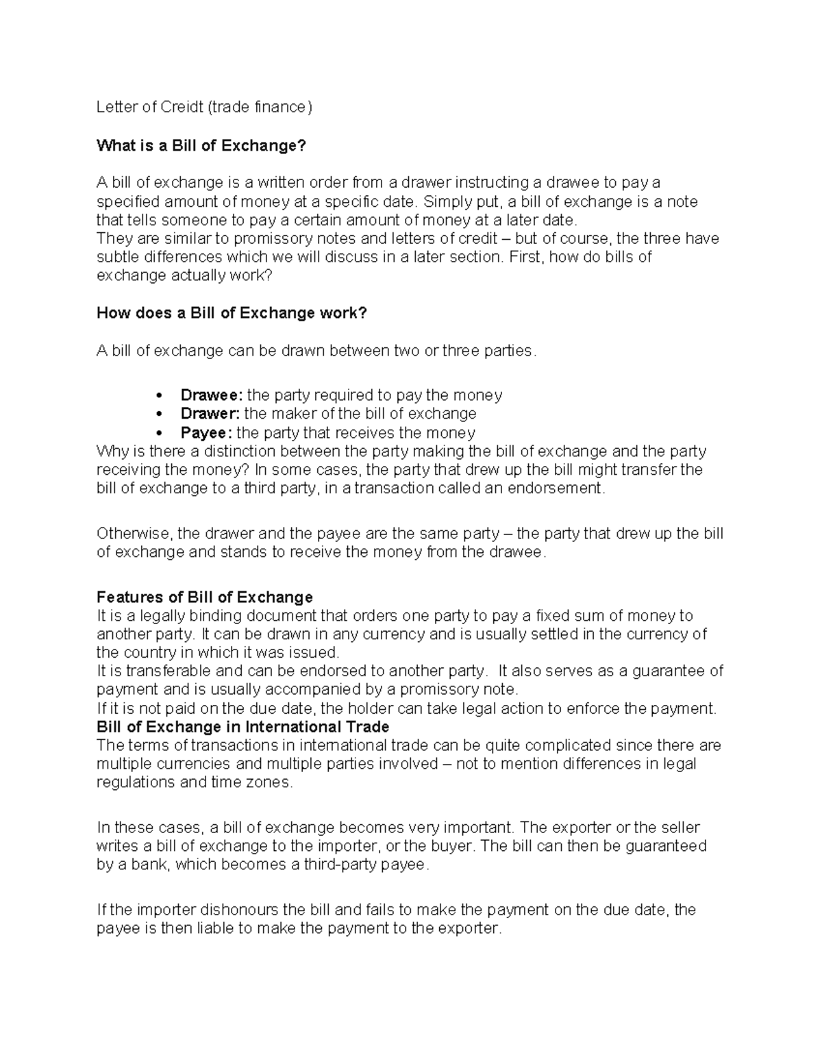 Letter of Creidt - good notes - Letter of Creidt (trade finance) What ...