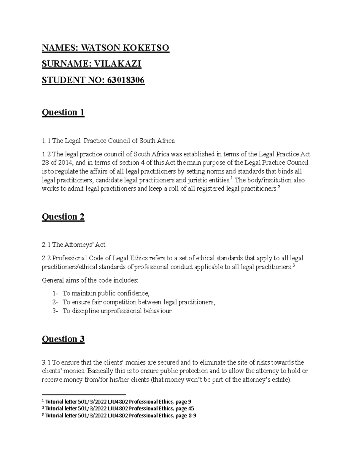 LJU4802 ASSIGNMENT 1 - NAMES: WATSON KOKETSO SURNAME: VILAKAZI STUDENT ...