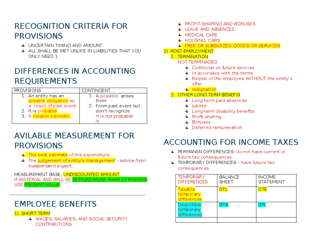 CFE ACC Reviewer - yoo - RECOGNITION CRITERIA FOR PROVISIONS UNCERTAIN ...