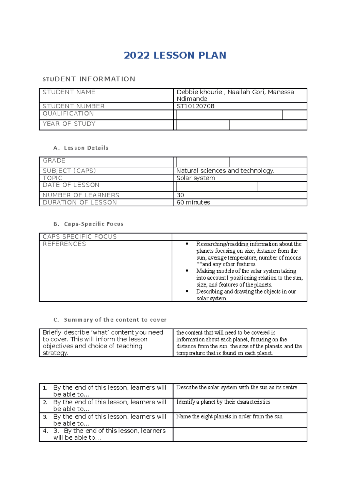 TNST poe lesson plan - 2022 LESSON PLAN STUDENT INFORMATION STUDENT ...