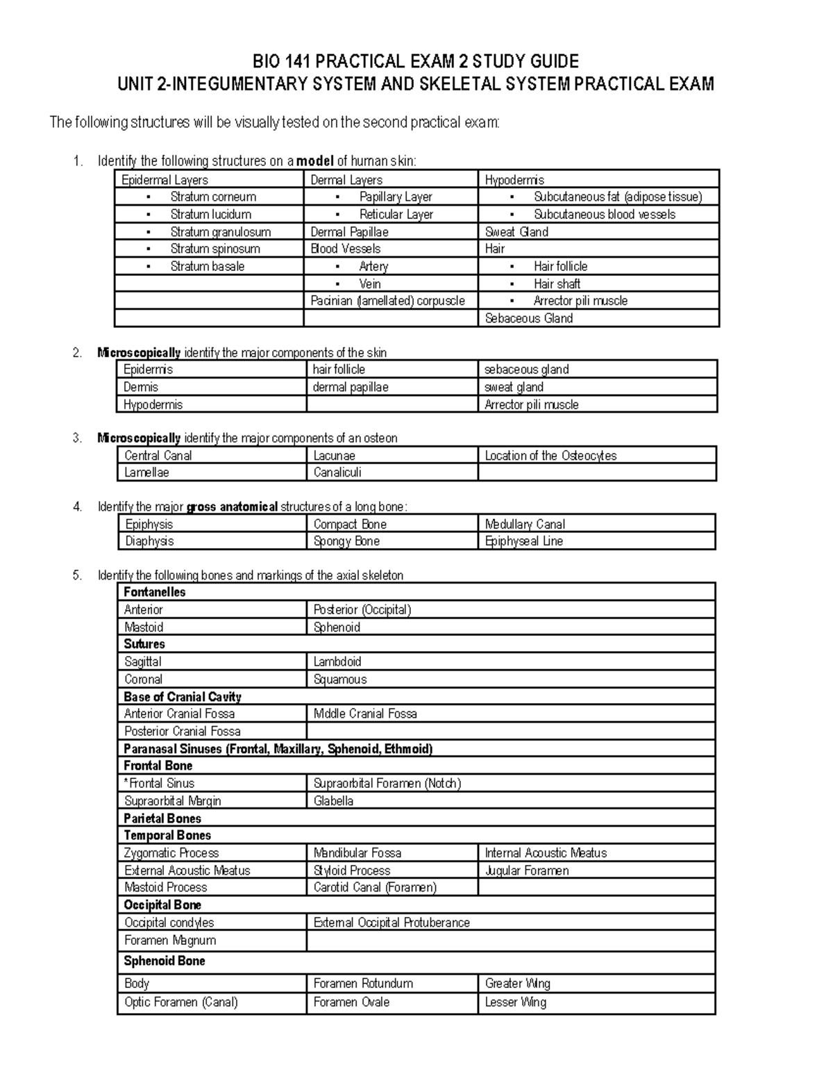 Practical 2 Study Guide - BIO 141 PRACTICAL EXAM 2 STUDY GUIDE UNIT 2 ...