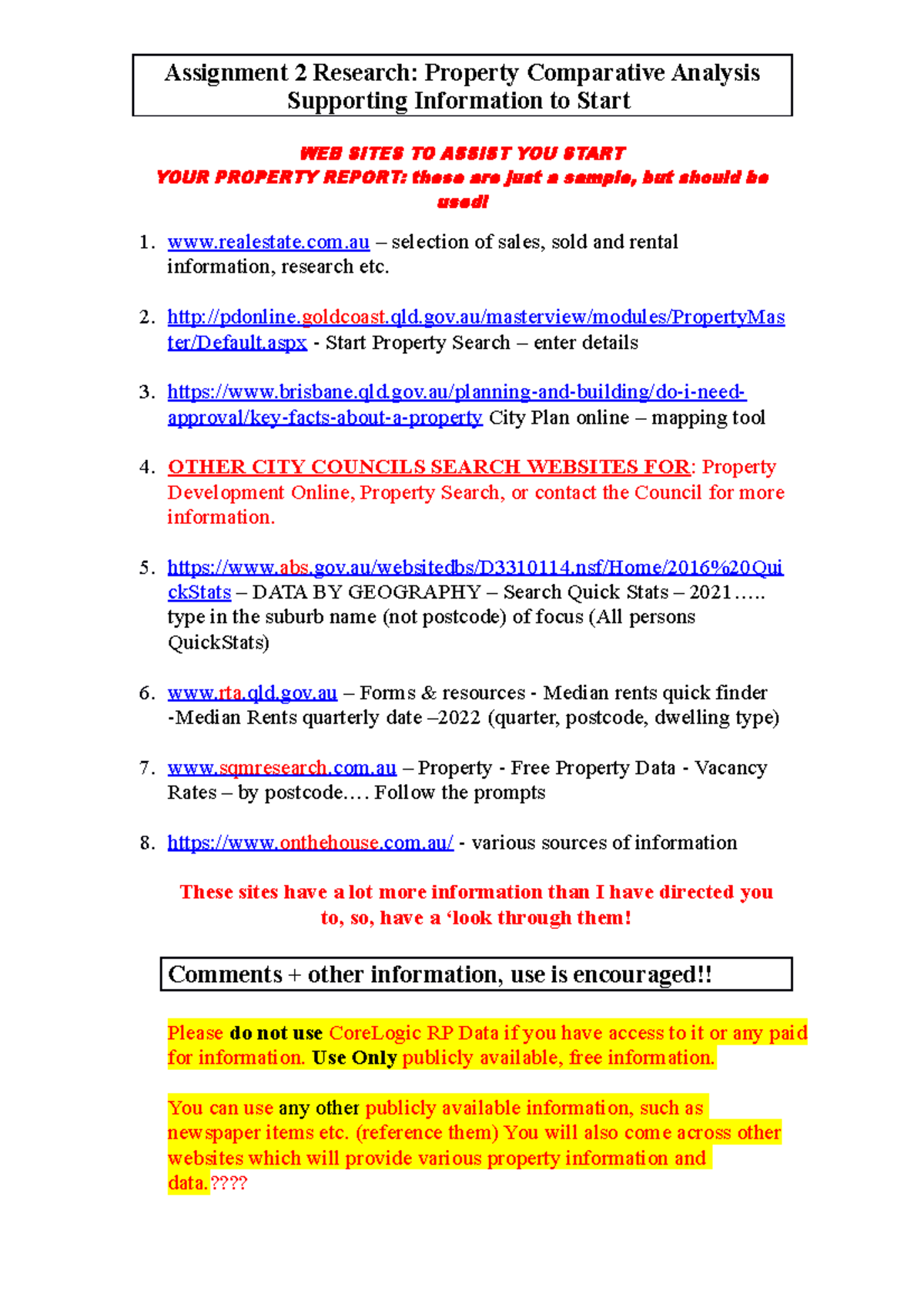 A2 Various supporting websites 23 - Assignment 2 Research: Property ...