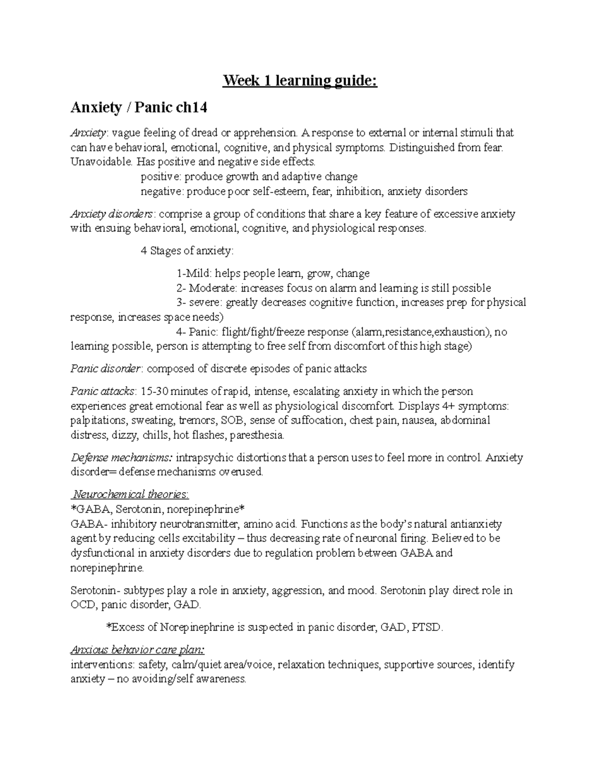 172 UNIT 1 Study Guide - mental health unit 1 - Week 1 learning guide ...