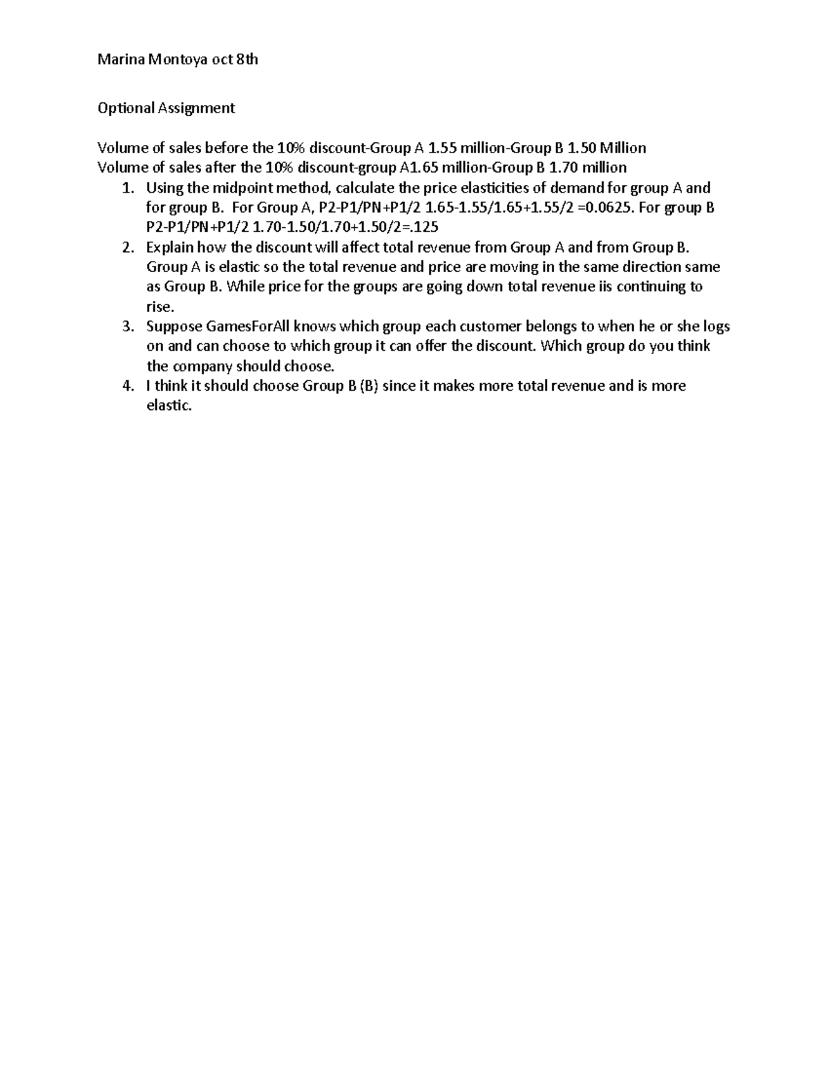 Optional Assignment 2 - Shows how to figure out economic problems - Marina Montoya oct 8th ...