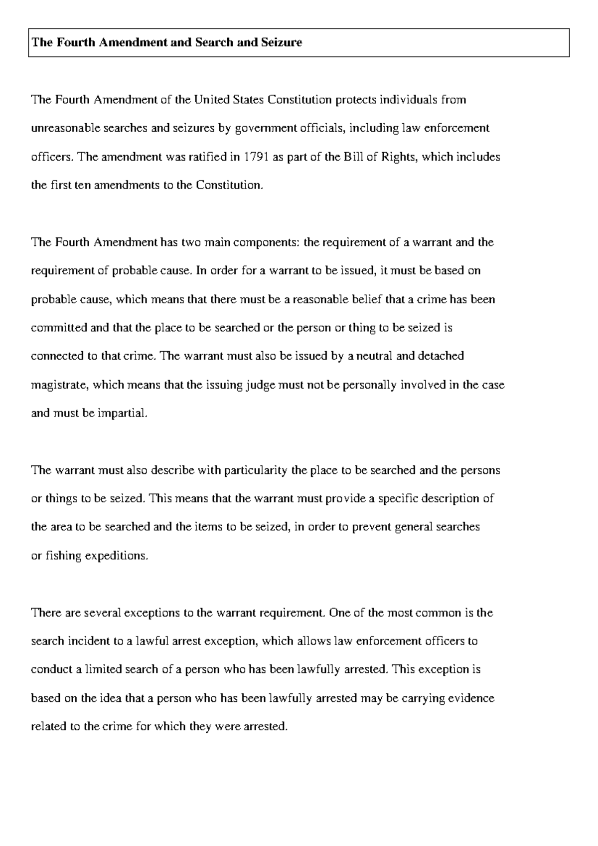 The Fourth Amendment and Search and Seizure - The amendment was ...