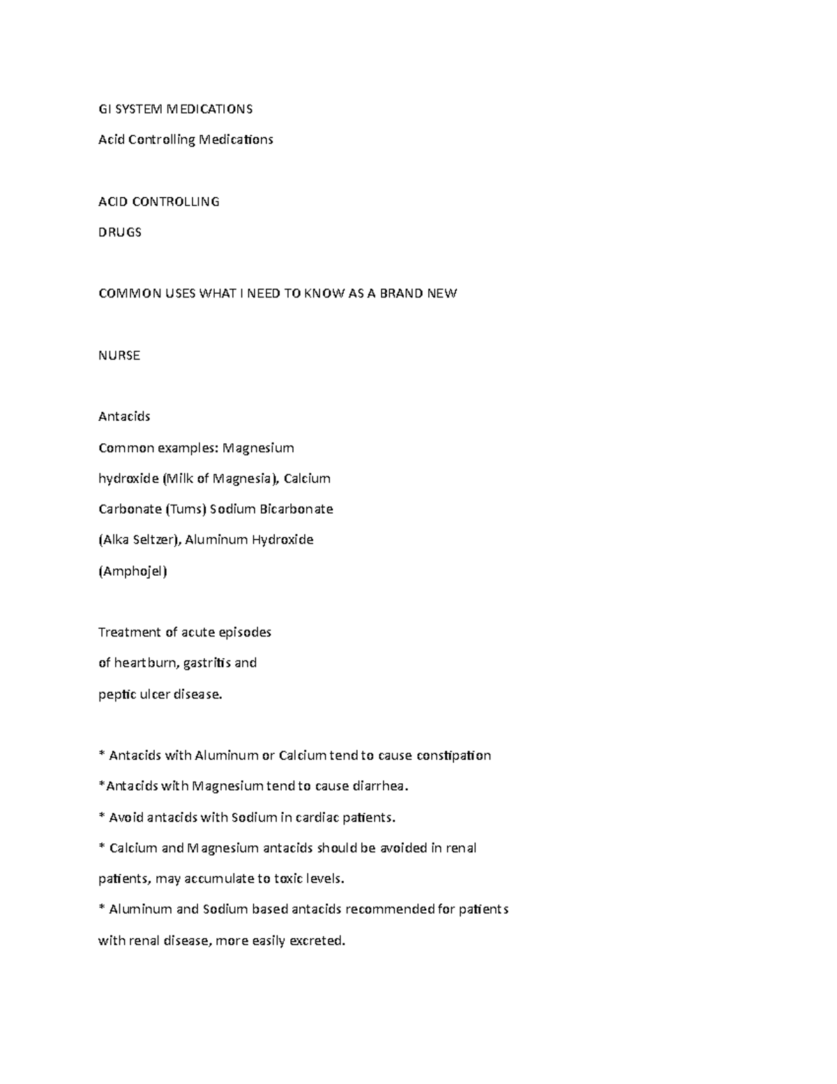 GI System Medications - GI SYSTEM MEDICATIONS Acid Controlling ...