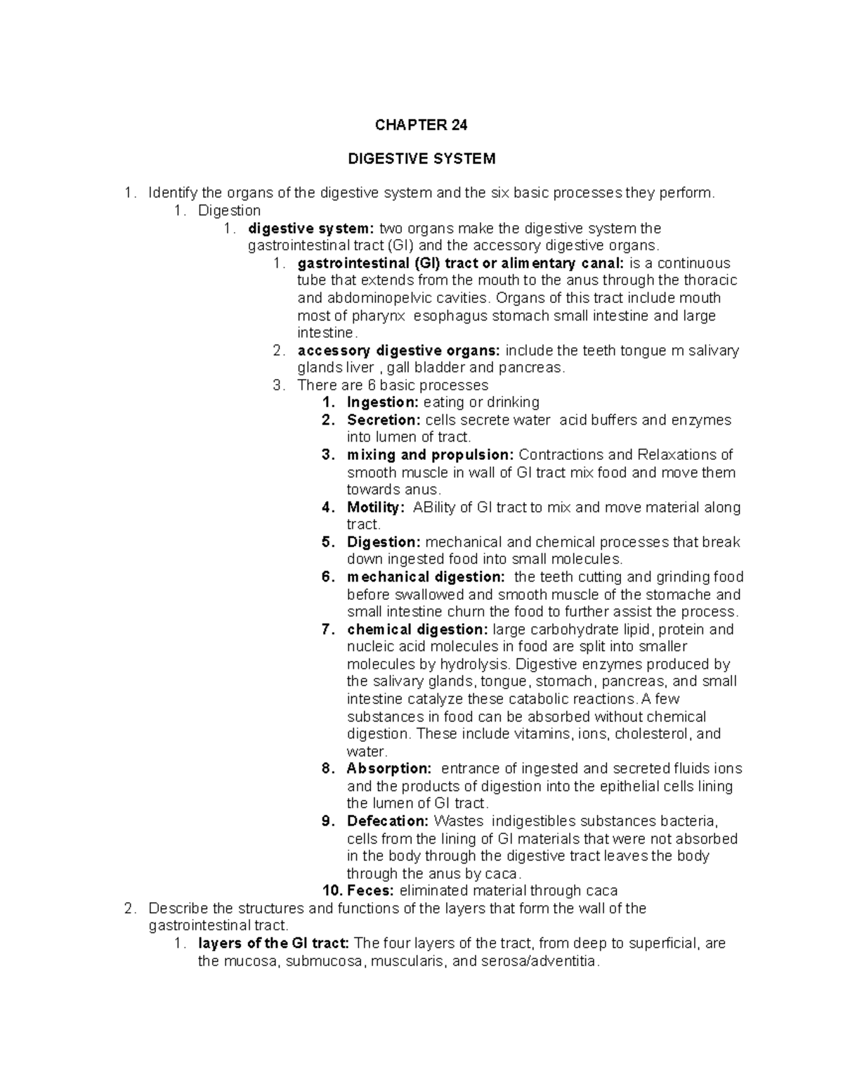 Chapter 24 - Lecture notes 24 - CHAPTER 24 DIGESTIVE SYSTEM Identify ...